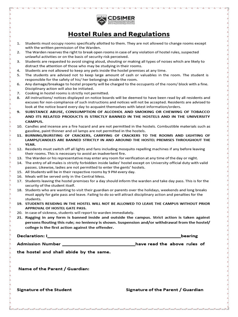 Hostel Declaration | PDF