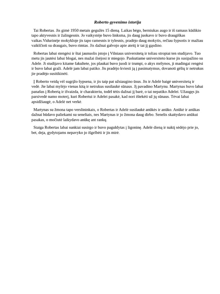 Roberto Gyvenimo Istorija | PDF