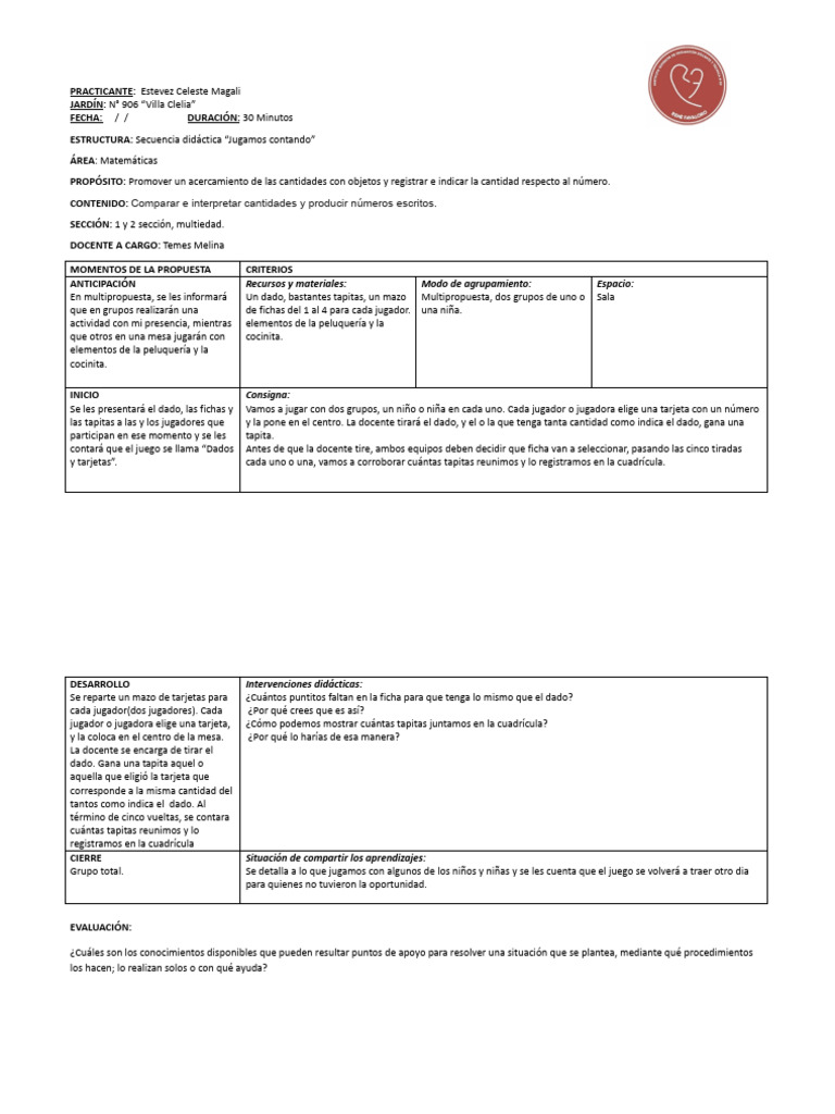 Secuencia Didáctica "Jugamos Contando" | PDF