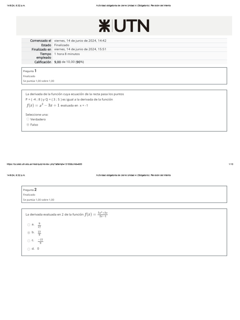 Actividad Obligatoria de Cierre Unidad 4 (Obligatorio) - Revisión Del Intento | PDF