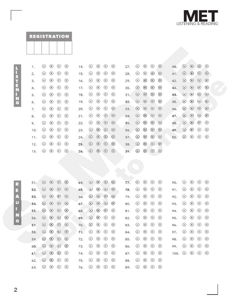 MET Sample-Test AnswerSheet | PDF