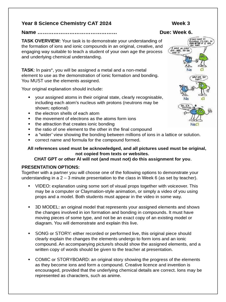 2024 Y8 Chem CAT STUDENT - B | PDF