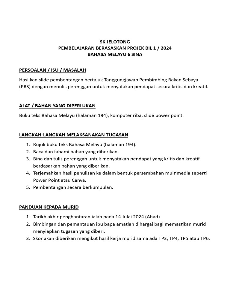 PBL BM Tahun 6 | PDF