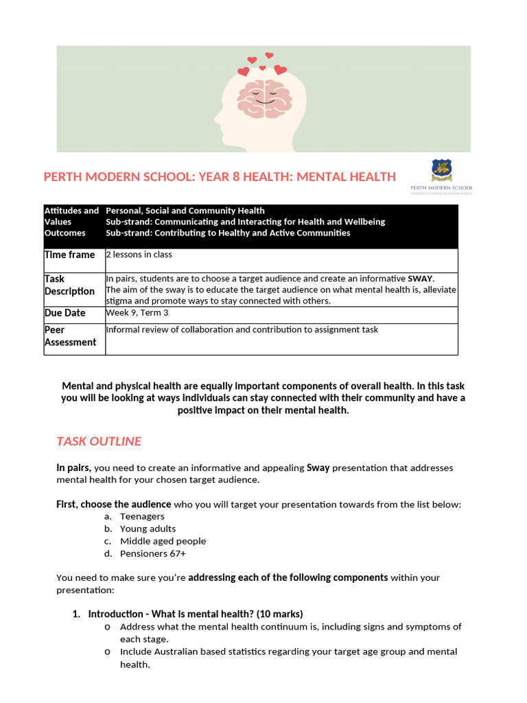 Year 8 Mental Health Assessment Task | PDF