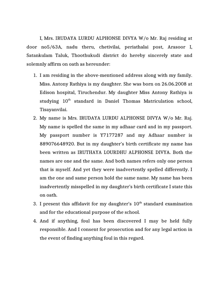 Affidavit Divya | PDF