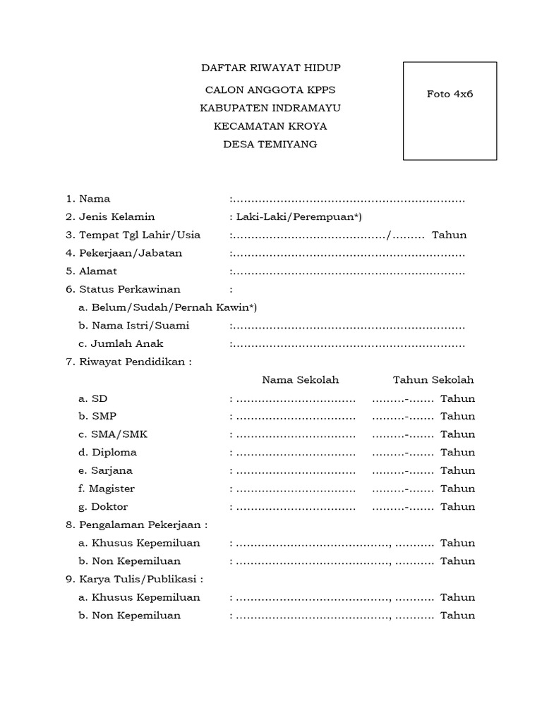 Formulir - Riwayat Hidup | PDF | Karier & Perkembangan | Olahraga & Rekreasi