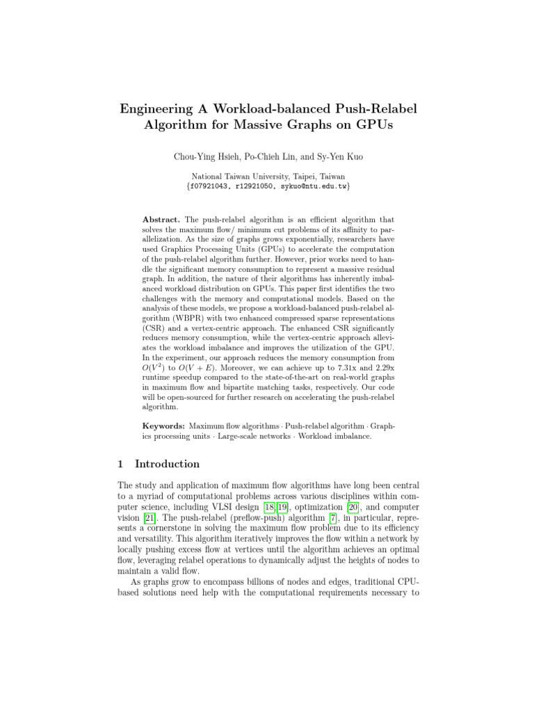 No05-Engineering A Workload-Balanced Push-Relabel Algorithm For Massive Graphs On GPU-code | PDF