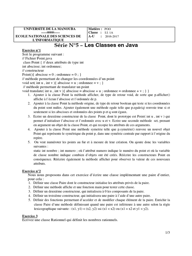 TD1 Java 2016 2017 | PDF