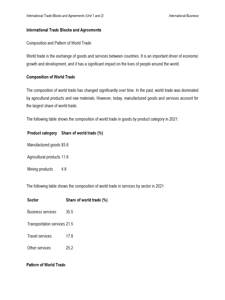 International Trade Blocks and Agreements Unit 1 AND 2 | PDF