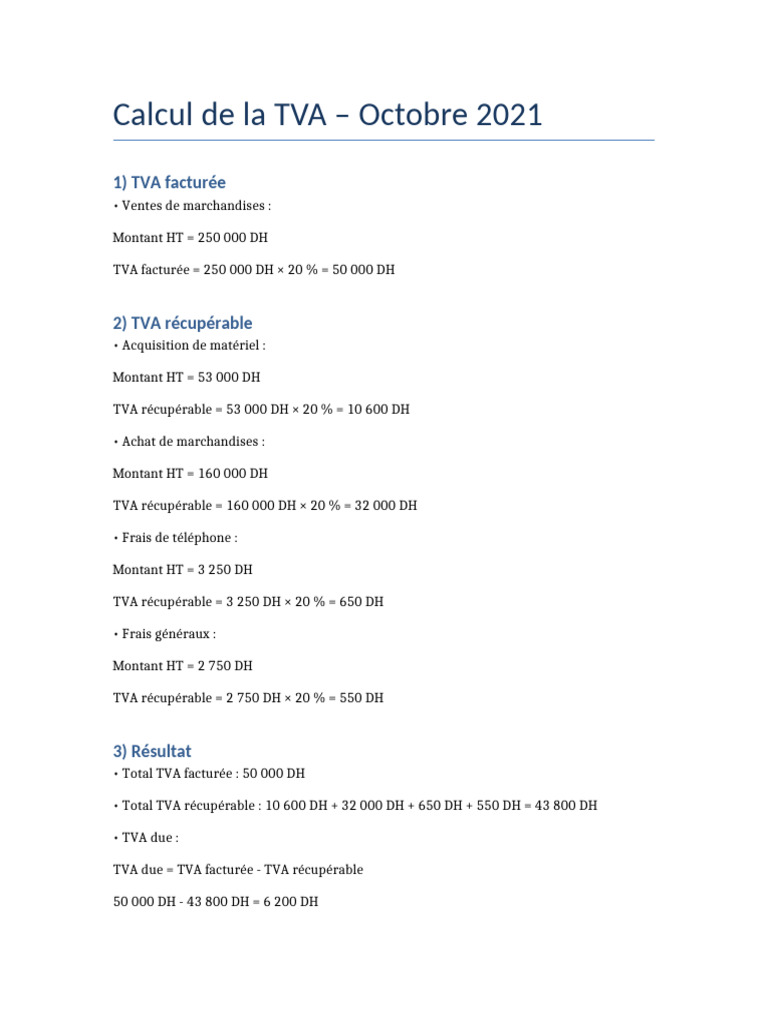Calcul TVA Octobre 2021 | PDF