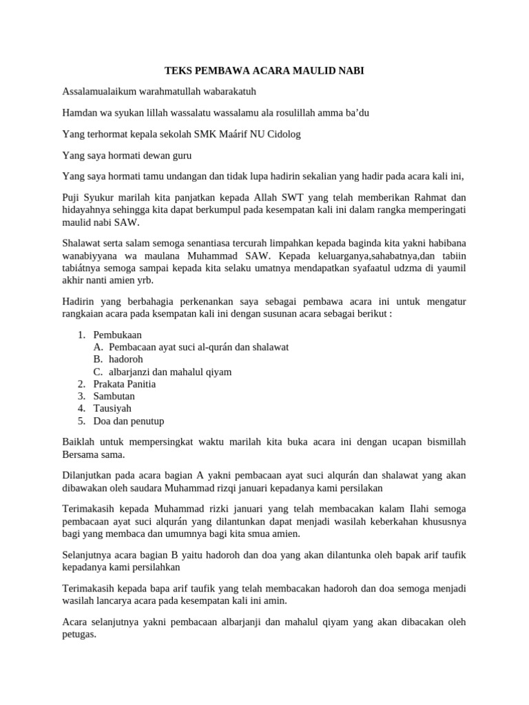 Teks Pembawa Acara Maulid Nabi | PDF
