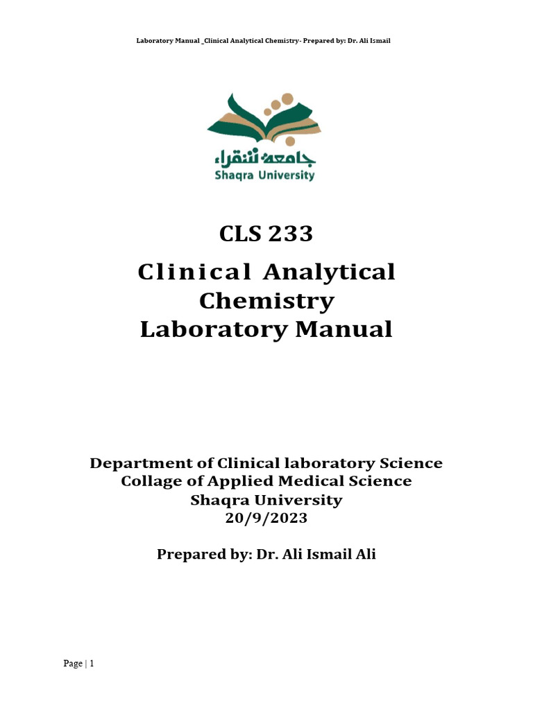 21 - 9 - 2023 - Modified. Final - Lab - Manual - Clinical Analytical ...