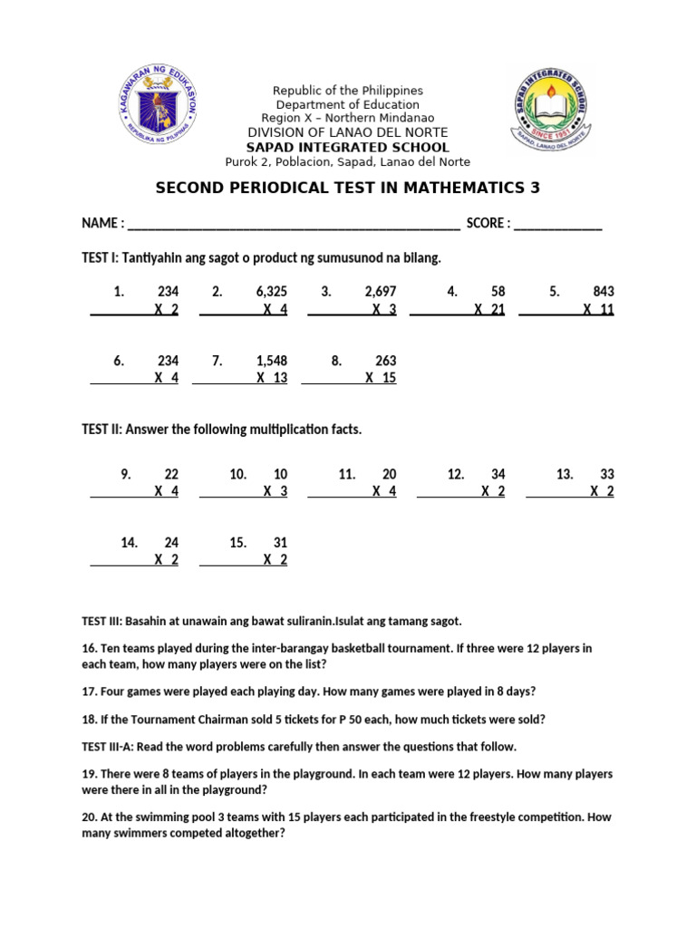 PT - Mathematics 3 - Q2 | PDF