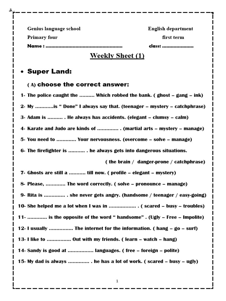 weekly sheet English | PDF