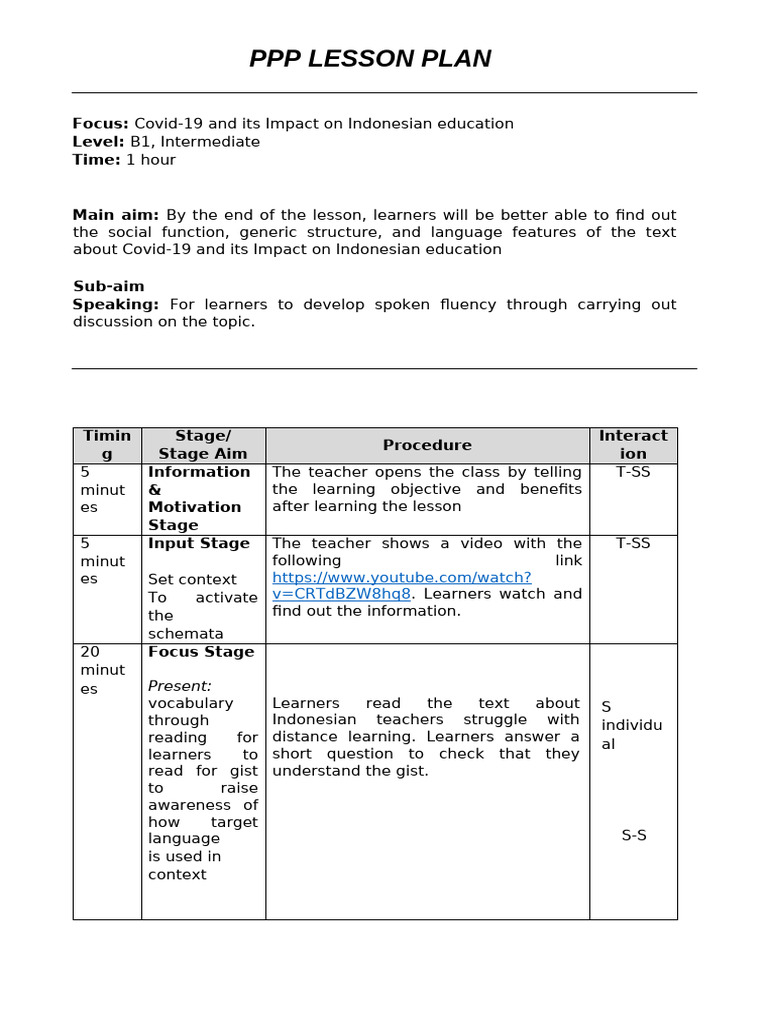 PPP Lesson Plan Task Group 1 | PDF
