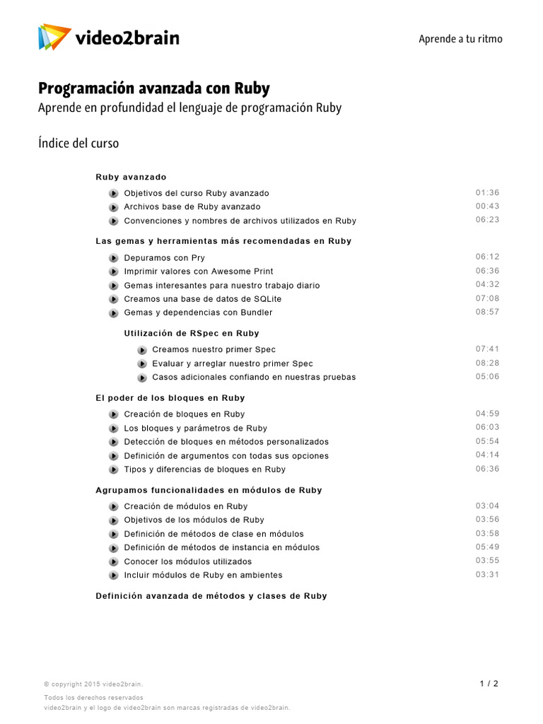 Programacion Avanzada Con Ruby Toc | PDF