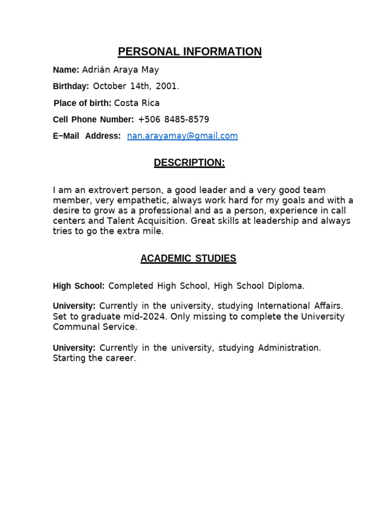 CV Adrian Araya May | PDF