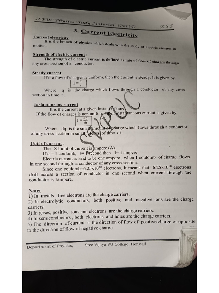 Current Electricity Notes Class 12 | PDF