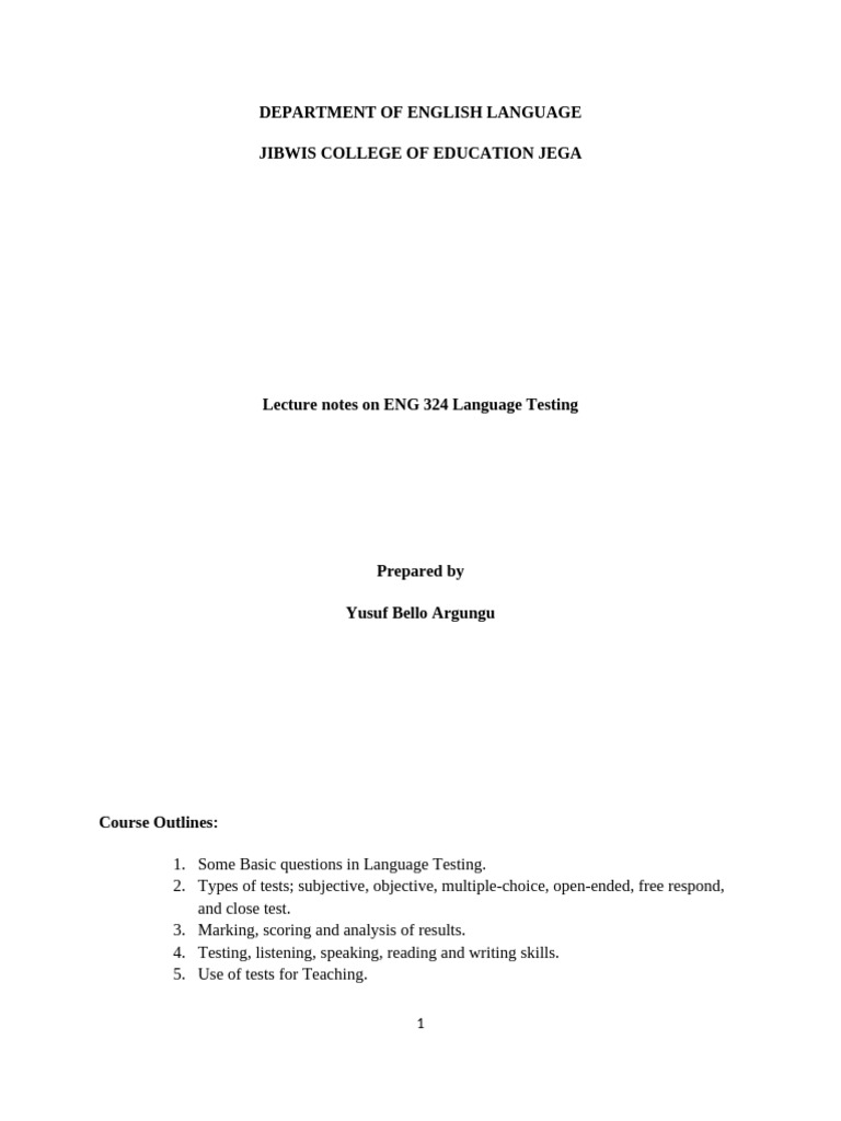 Department of English Language Language Testing | PDF
