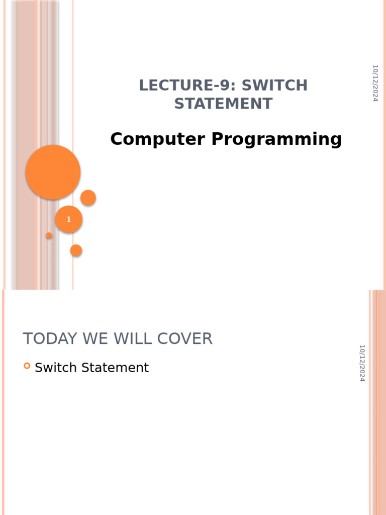 Lecture - 09 (Switch) | PDF | Data Type | Computers