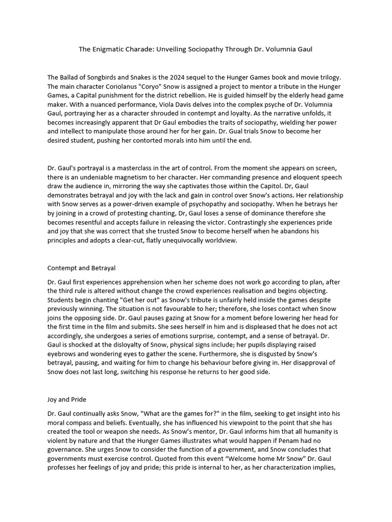 Psychology - Hunger Games Essay | PDF