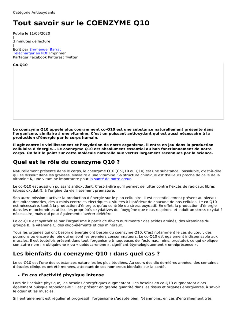 Tout Savoir Sur Le Coenzyme q10 | PDF