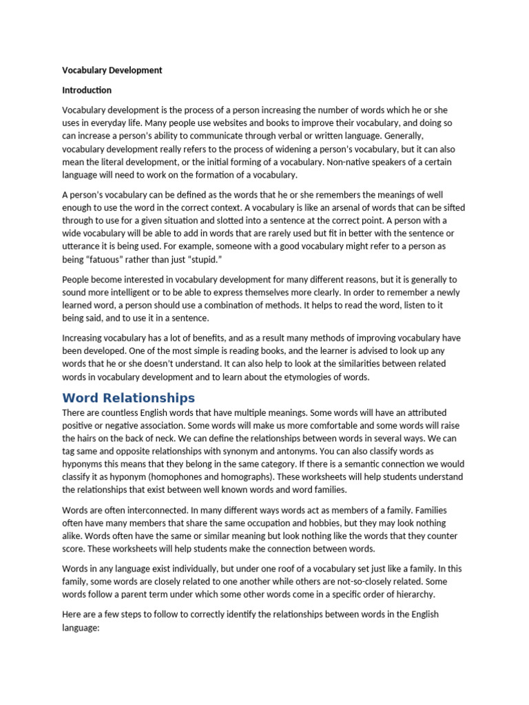 Vocabulary Development | PDF