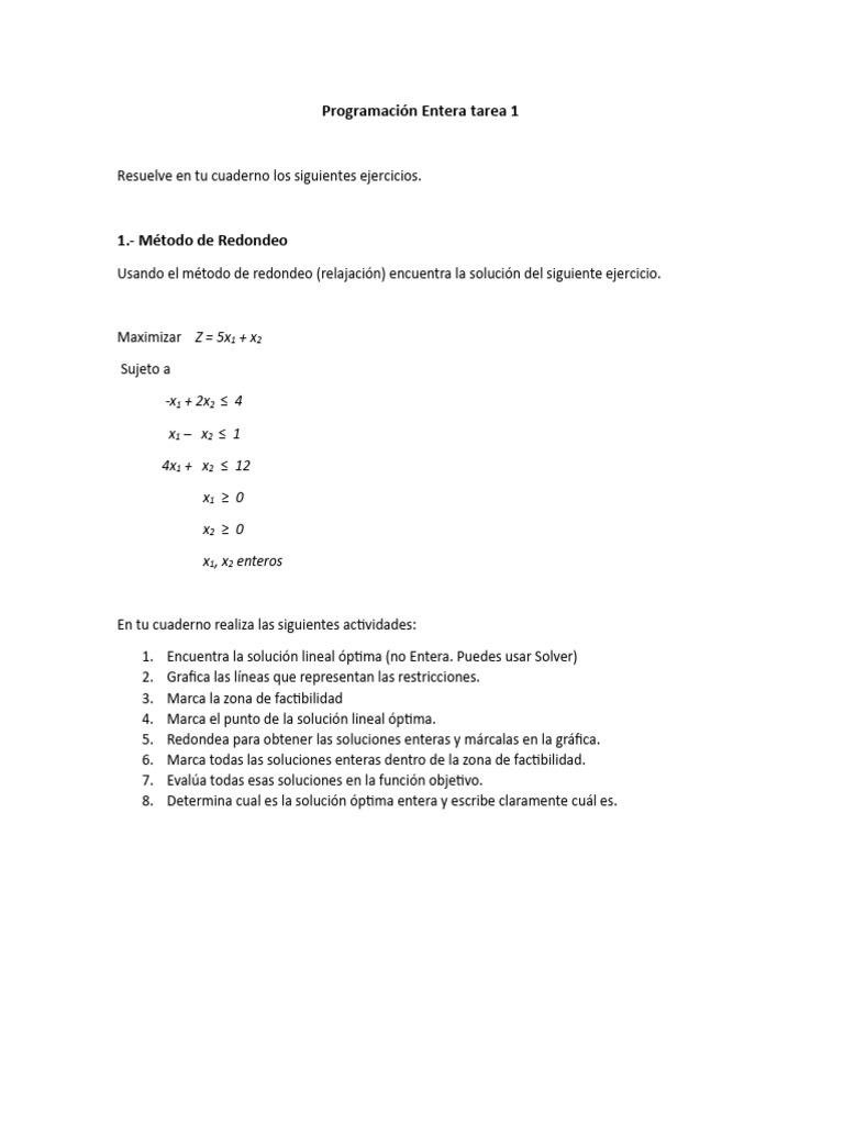 Tarea 1 Programación Entera | PDF