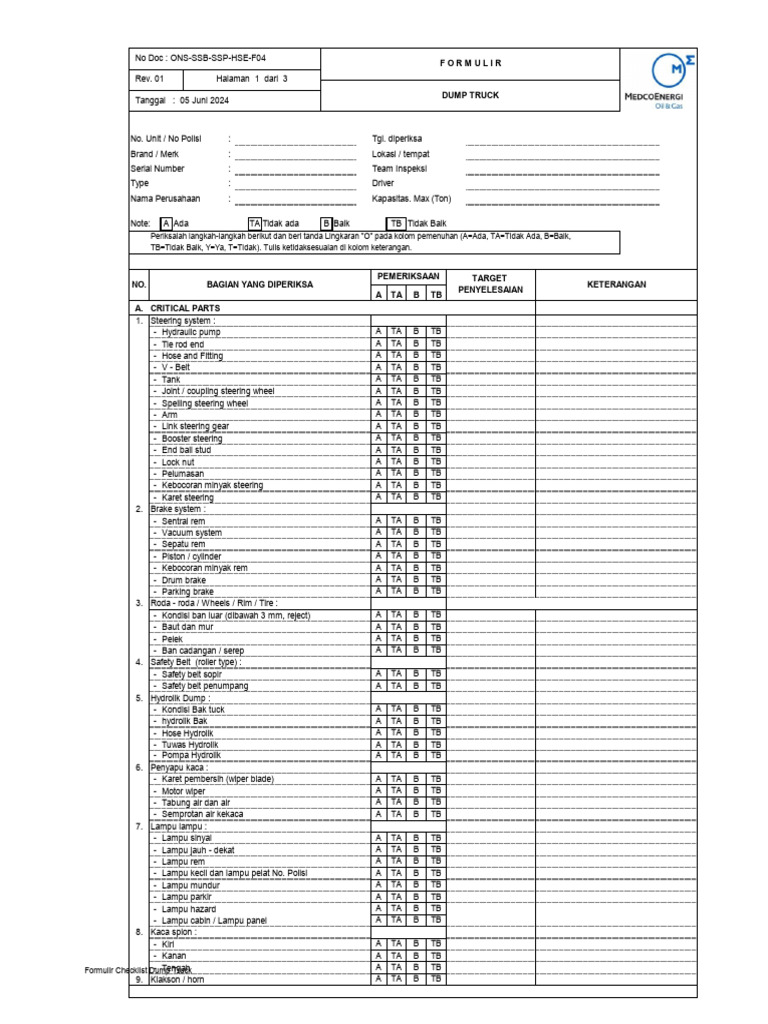 ONS-SSB-SSP-HSE-F04 Dump Truck | PDF