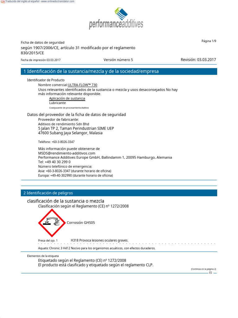 ULTRA-FLOW™ - 730 - MSDS - En.es | PDF