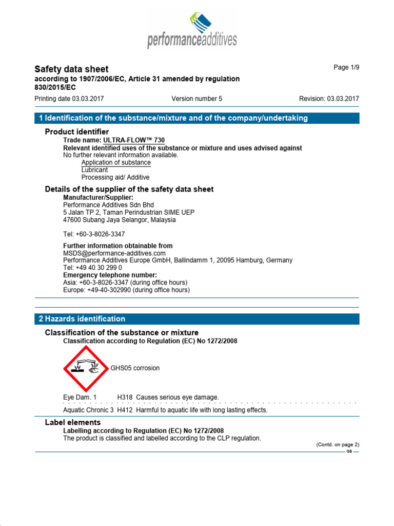 Ultra-Flow™ - 730 - MSDS | PDF
