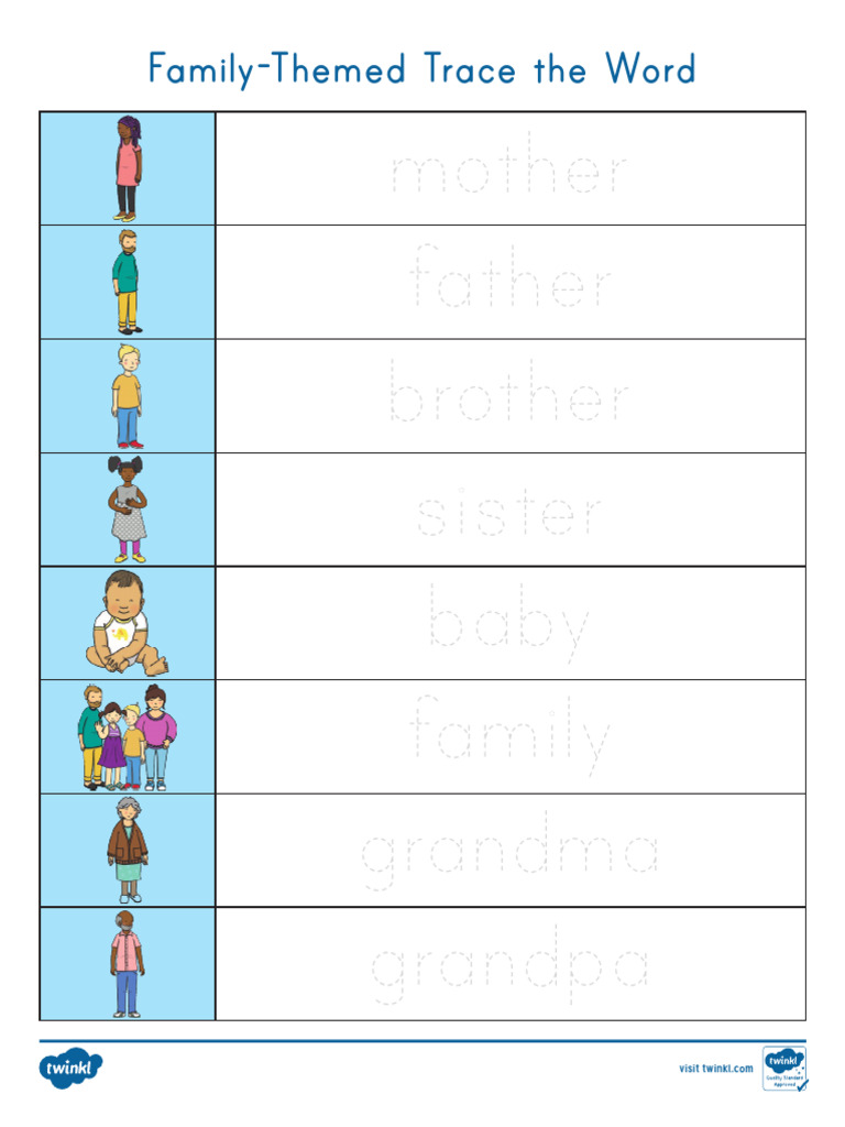 Us L 309 Family Themed Trace The Words Activity Sheet English Ver 1 | PDF
