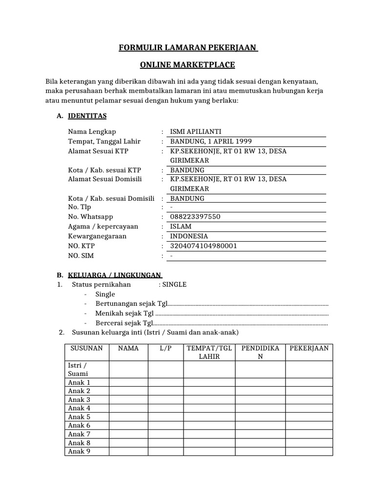 Form Lamaran Online Marketplace New | PDF | E Commerce | Information ...