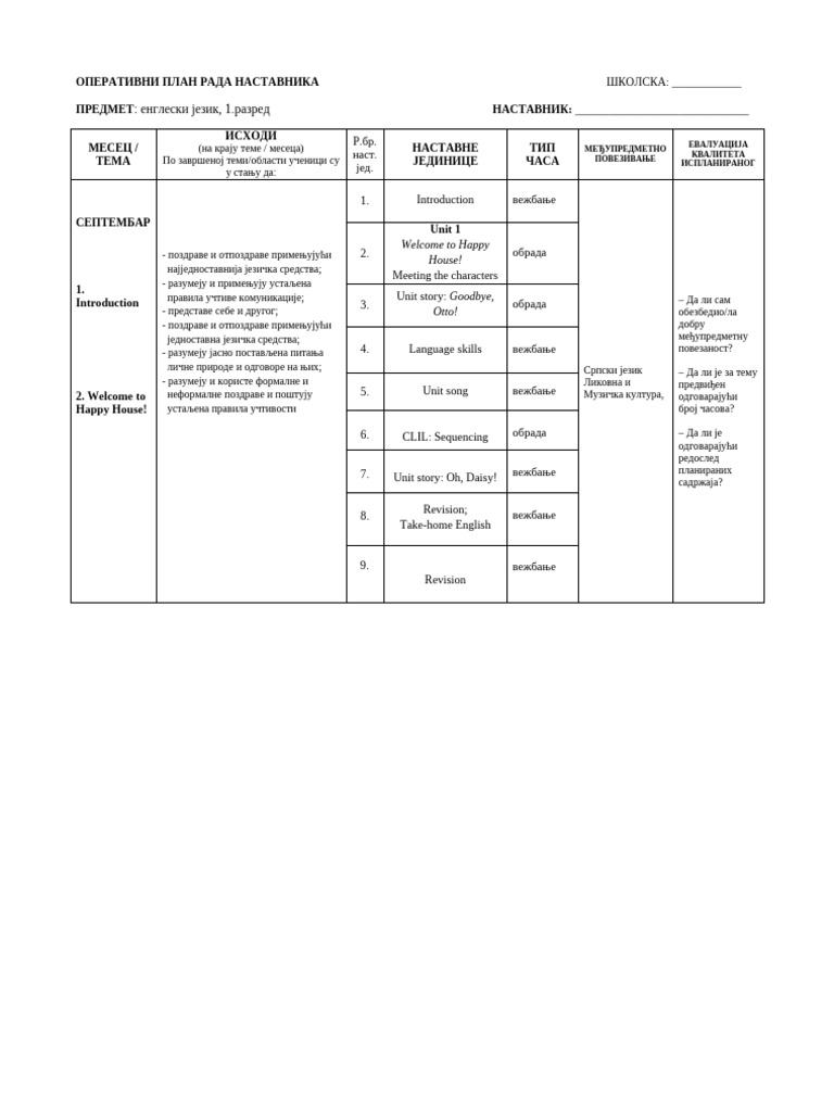 01 - Oперативни план HH1 септембар | PDF