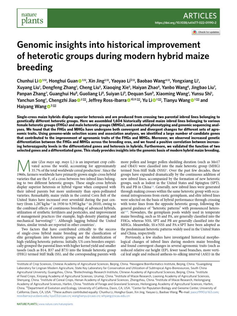 Genomic Insights Into Historical Improvement of Heterotic Groups During ...