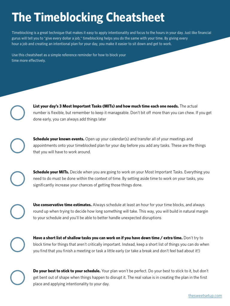 Timeblocking Cheatsheet | PDF