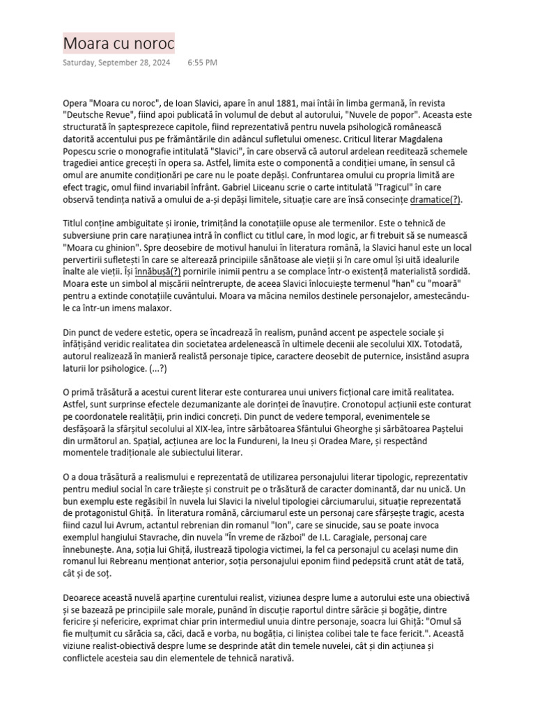 Moara Cu Noroc | PDF