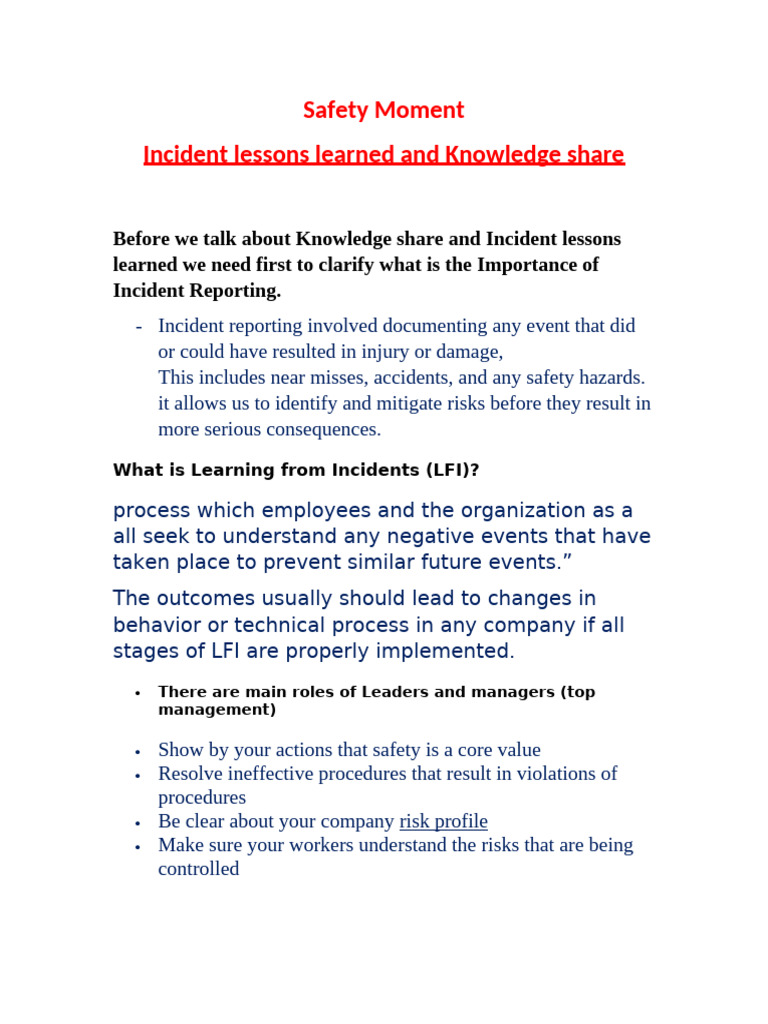 Incident Lessons LearnedKnolwedge Share | PDF