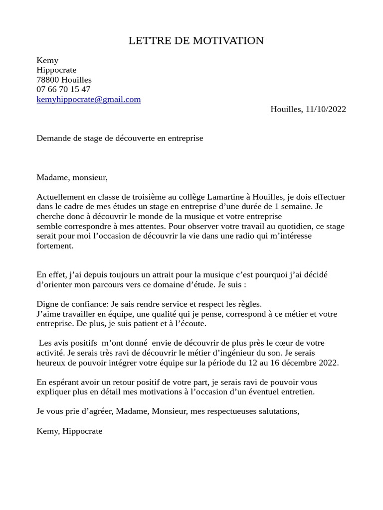 Lettre de Motivation | PDF