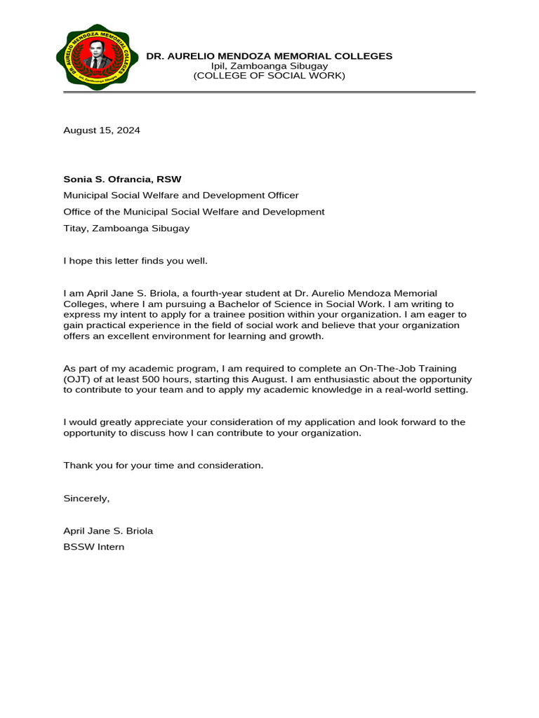 Intent Letter Sample | PDF