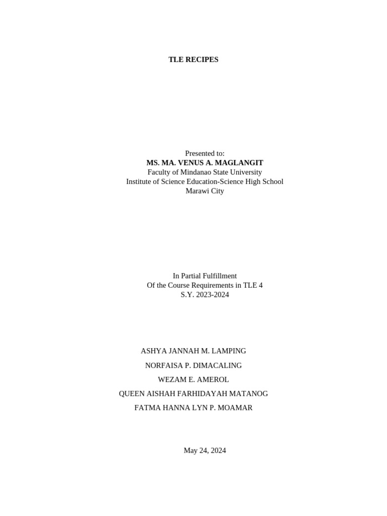 Tle Recipe | PDF
