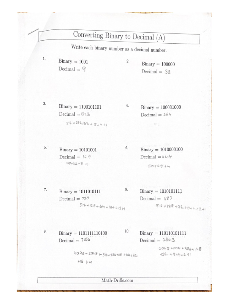Converting Binary To Decimal (A) | PDF