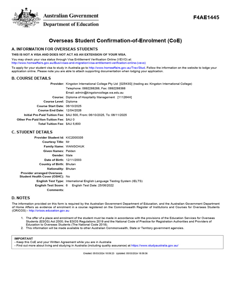 CoE Certificate (F4AE1445) | PDF