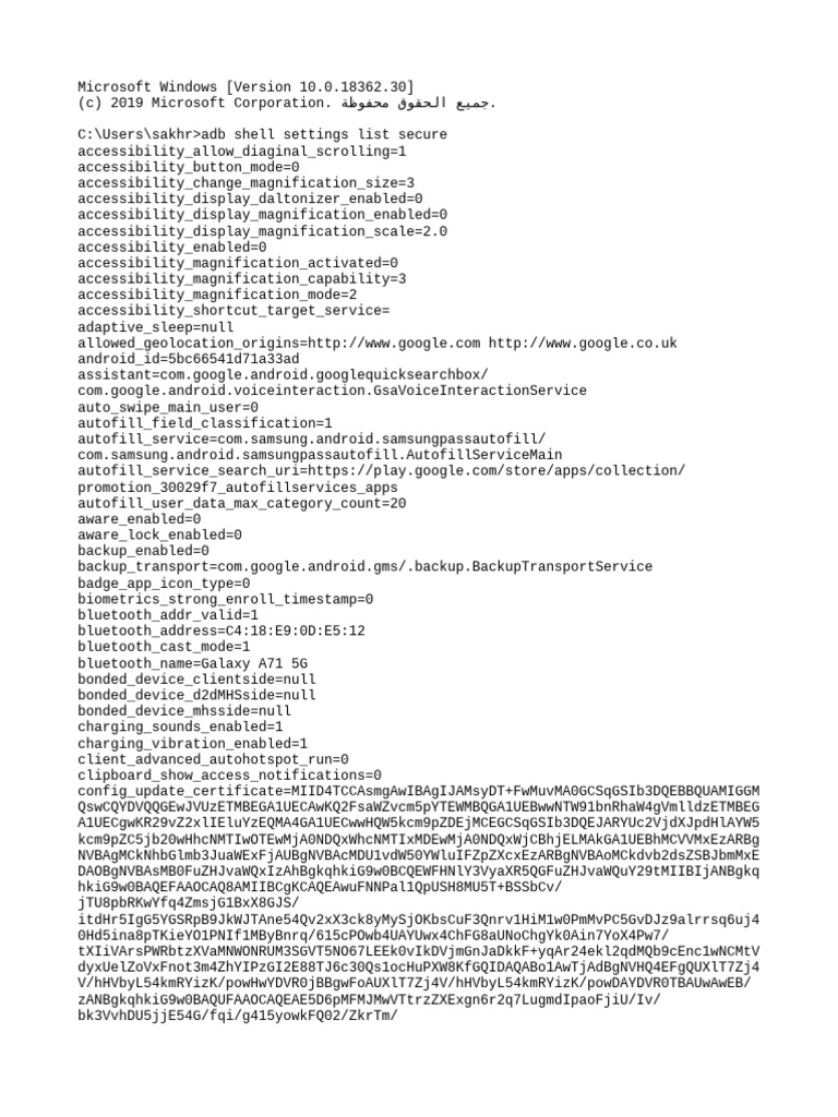 Adb Shell Settings List Secure | PDF | Computing | Computers