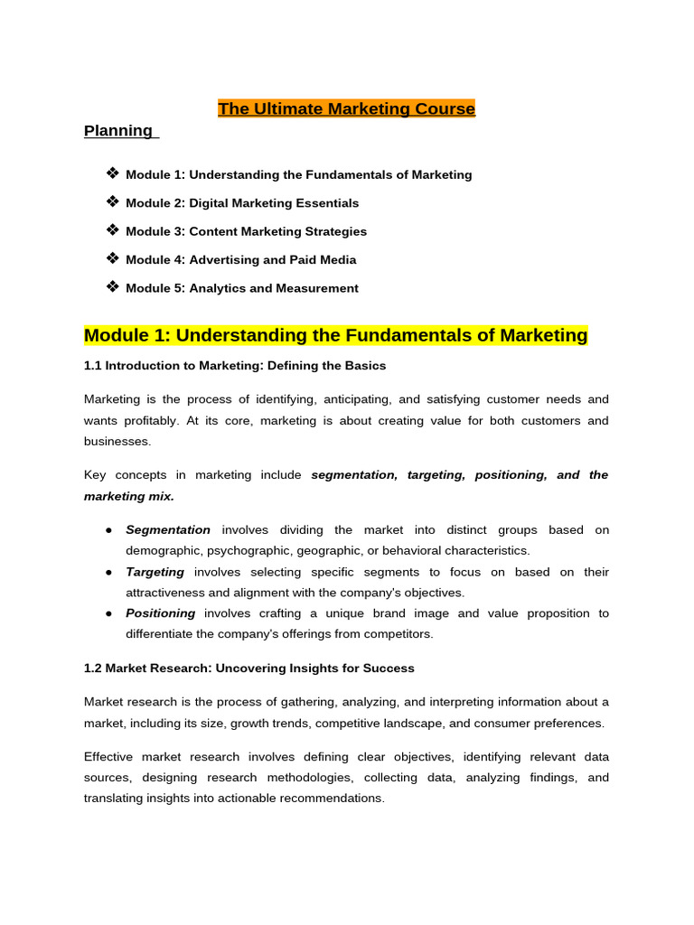 Marketing Course | PDF