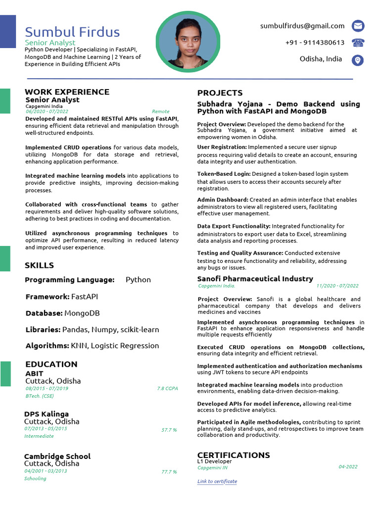 Sumbul Firdus Python Resume | PDF
