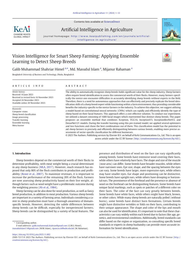 Vision Intelligence For Smart Sheep Farming - Applying Ensemble ...