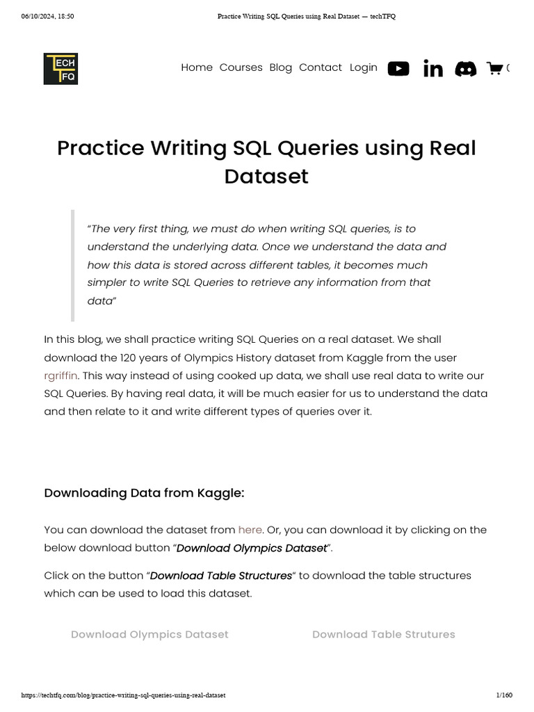Practice Writing SQL Queries Using Real Dataset - TechTFQ | PDF Practice Writing SQL Queries Using Real Dataset - TechTFQ | PDF