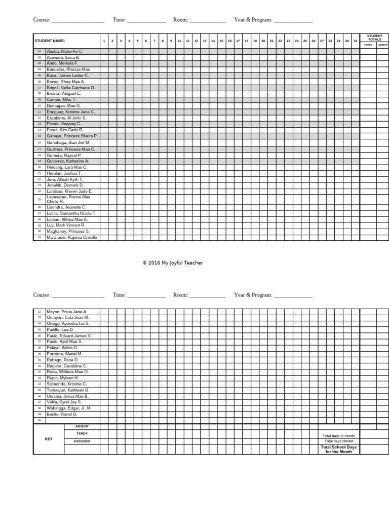 Attendance Educ 6 - 2ND Term | PDF