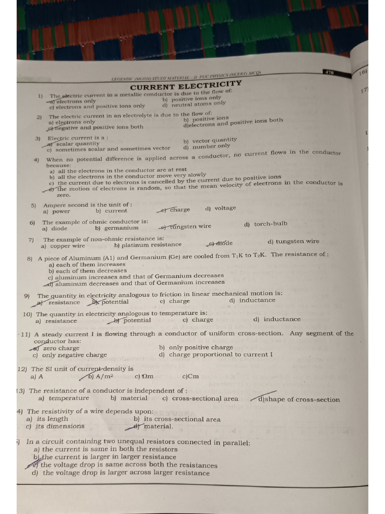 Current Electricity MCQ Class 12th | PDF